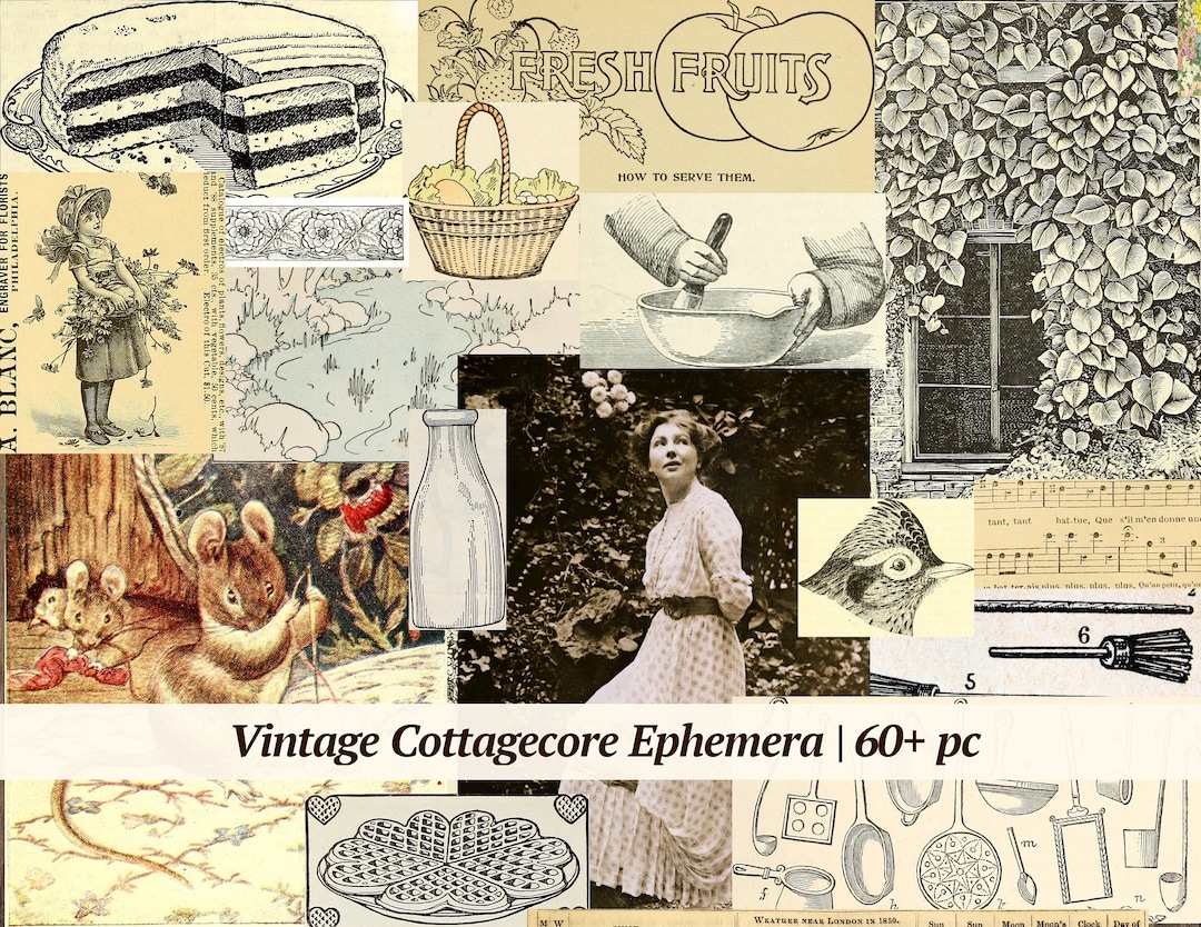 Vintage Cottagecore Ephemera | 60+ Pc | Printable Cottage Core Junk ...