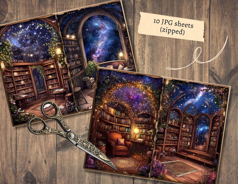 Magic Book Nook Junk Journal Pages, Digital Scrapbook, Midnight Paper Kit, Reading Printable ...