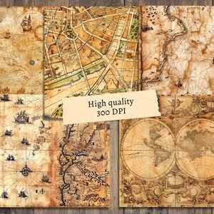 Old Maps Digital Papers, Vintage Junk Journal Pages, Scrapbook ...