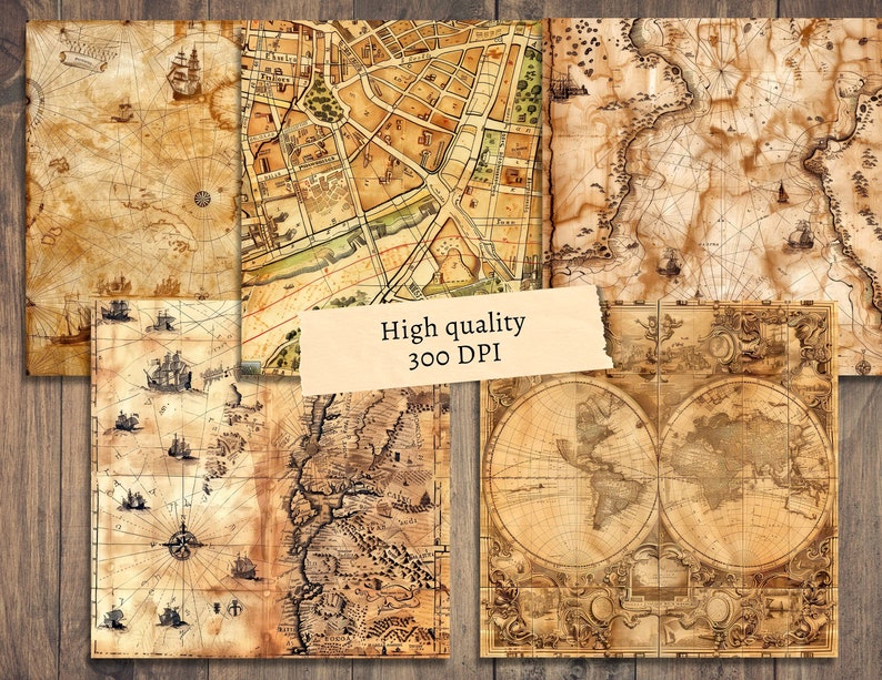 Old Maps Digital Papers, Vintage Junk Journal Pages, Scrapbook ...