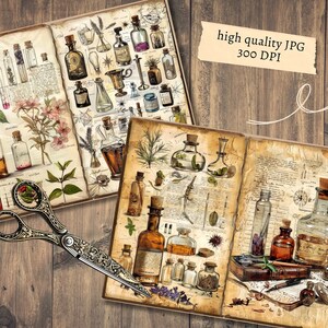 Apothecary Junk Journal Pages, Digital Scrapbook Paper, Mystic Potion ...