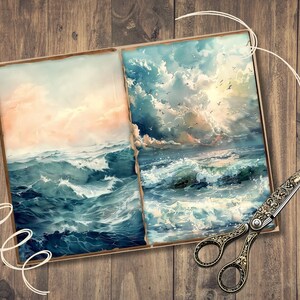 Waves at Sea Junk Journal Pages, Digital Scrapbook Paper Kit, Beach ...