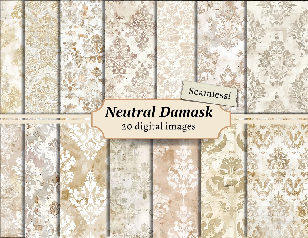Neutral Damask Seamless Digital Papers, Distressed Scrapbook Background ...