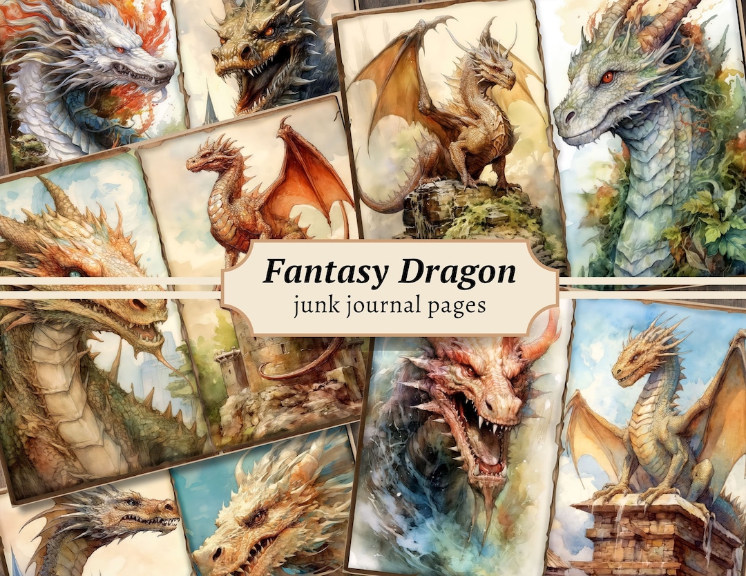 Fantasy Dragon Junk Journal Pages, Digital Scrapbook Paper Kit ...
