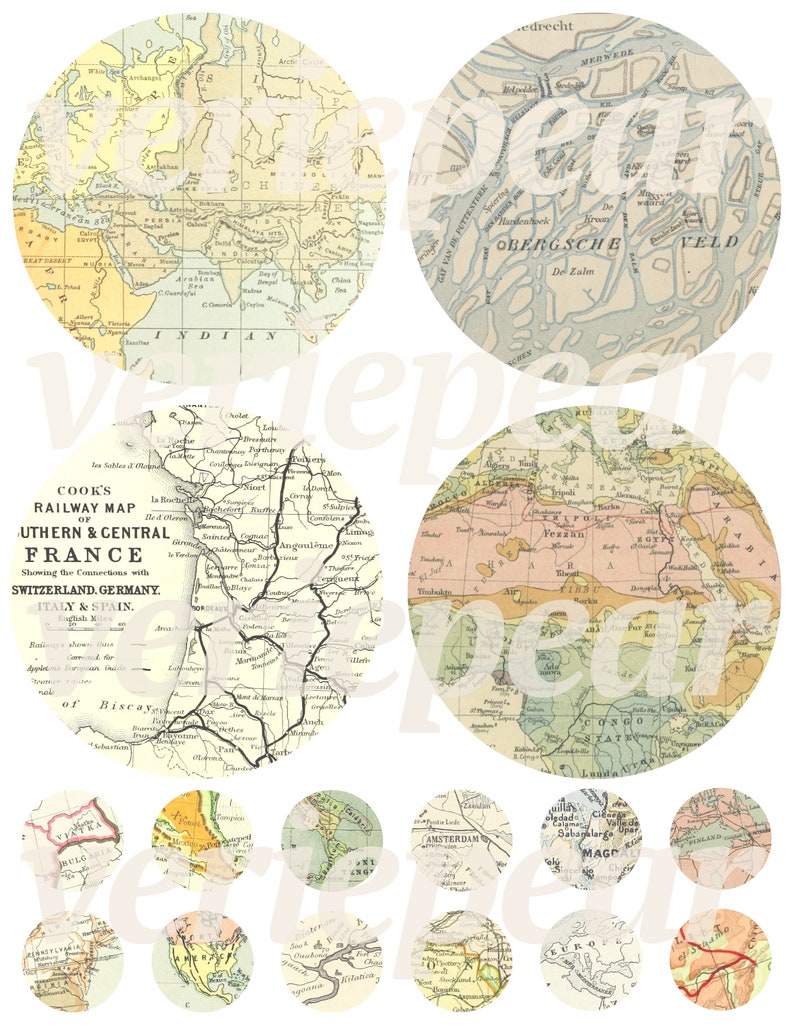 Vintage Map Ephemera Circles 28 Pc Printable World Map - Etsy