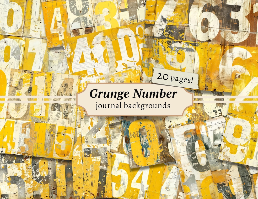 Grunge Number Backgrounds, Textured Junk Journal Page, Digital ...