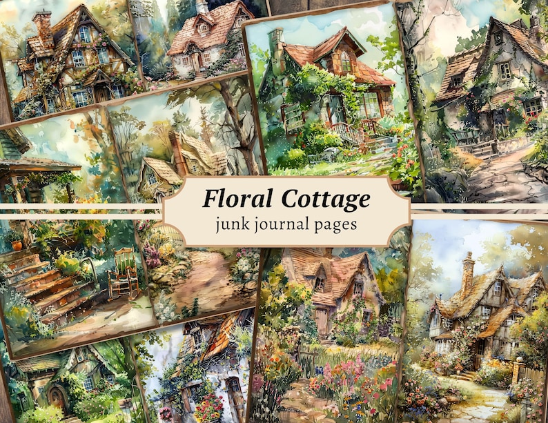 Floral Cottage Junk Journal Pages, Digital Scrapbook Paper Kit ...