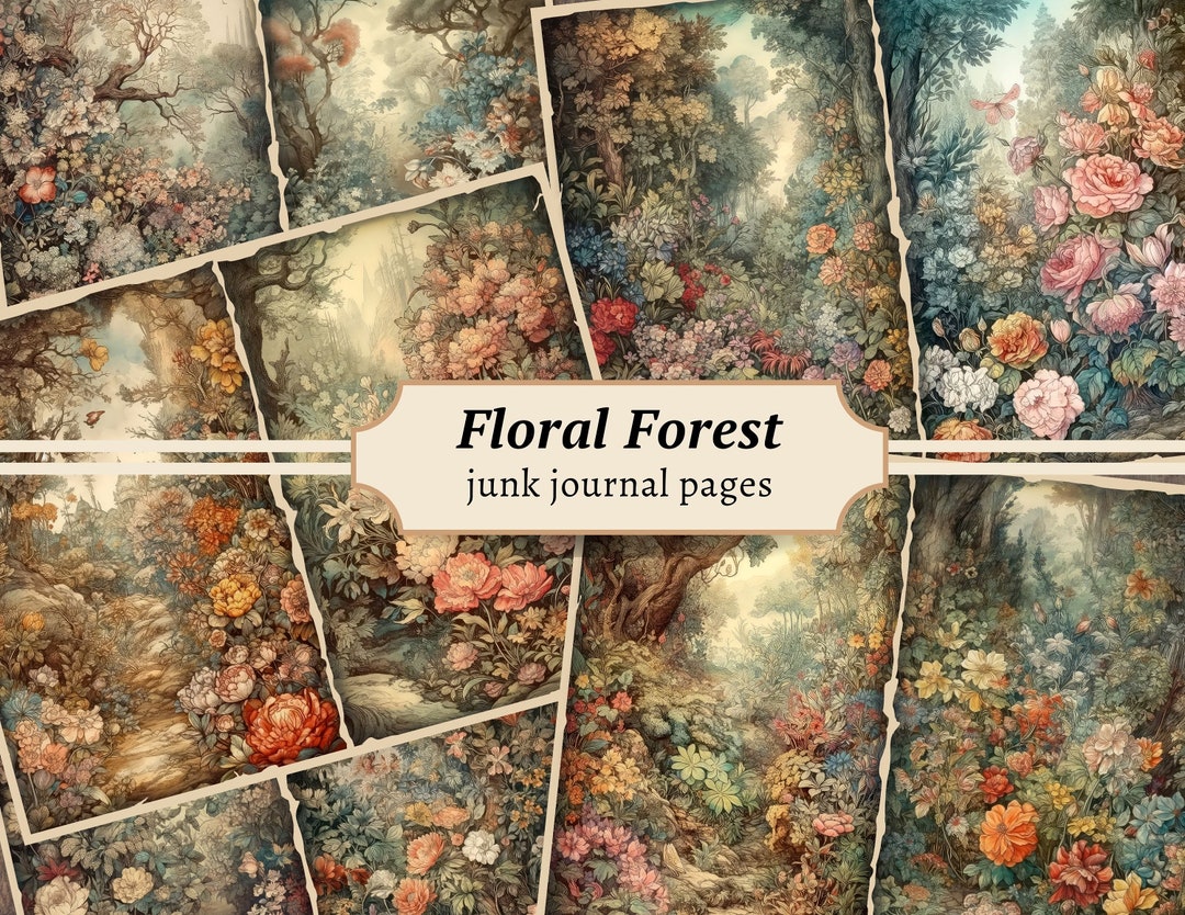 Floral Forest Junk Journal Pages, Digital Fantasy Woods Paper, Woodland ...