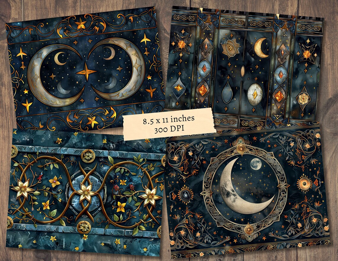 Celestial Backgrounds, Mystic Moon Junk Journal Pages, Digital ...
