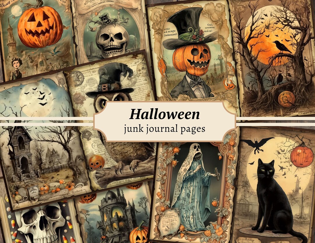 Halloween Junk Journal Pages, Digital Scrapbook Paper Kit, Spooky ...