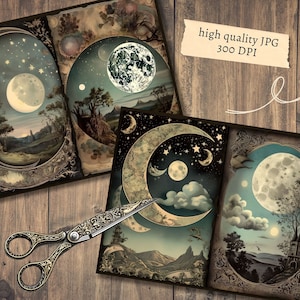 Celestial Moon Junk Journal Pages, Digital Scrapbook Paper Kit, Vintage ...