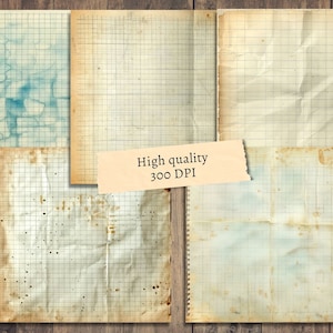 Vintage Graph Paper Digital, Distressed Junk Journal Pages, Scrapbook ...