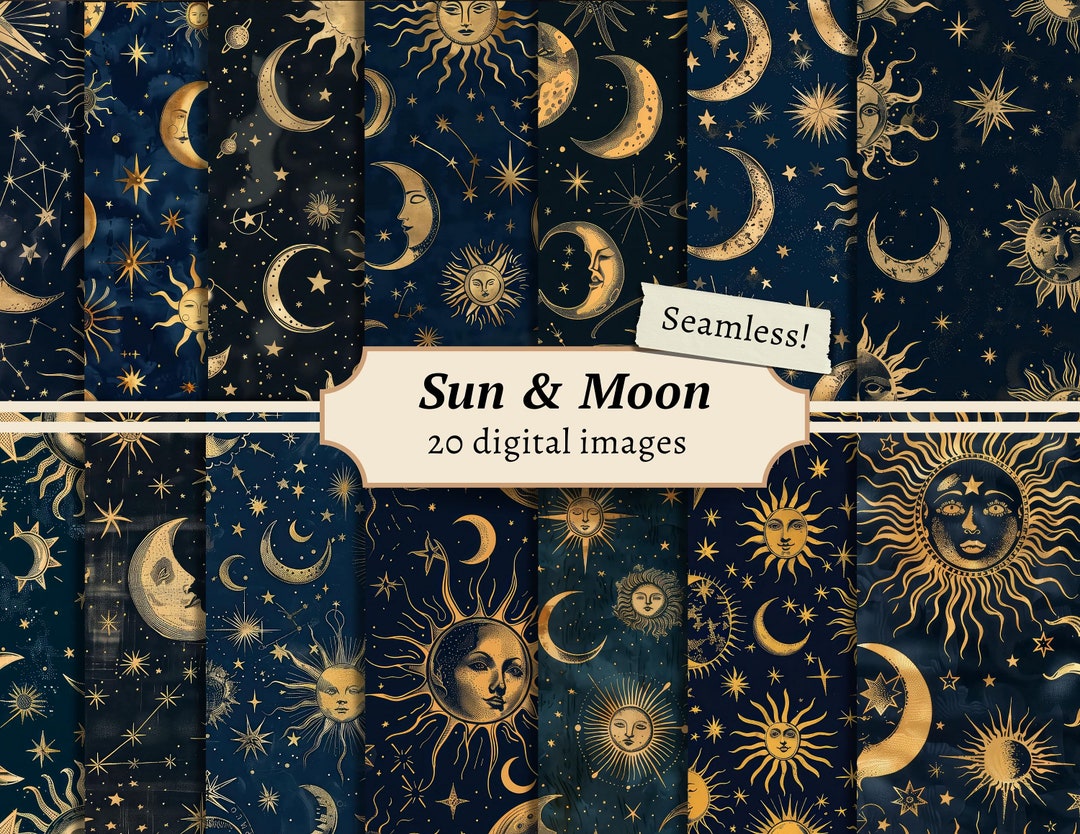 Sun & Moon Seamless Digital Papers, Scrapbook Background Kit, Celestial ...