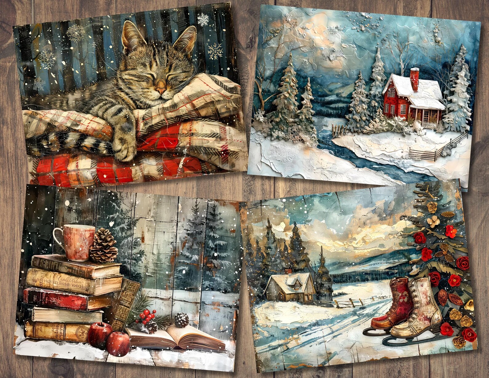 Cozy Winter Backgrounds, Junk Journal Pages, Digital Scrapbook Paper Kit, Christmas Printable ...