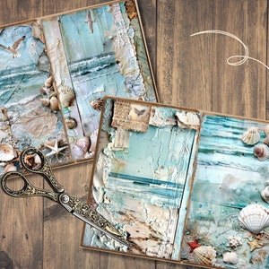 Shabby Beach Junk Journal Pages, Digital Scrapbook Paper Kit, Coastal ...