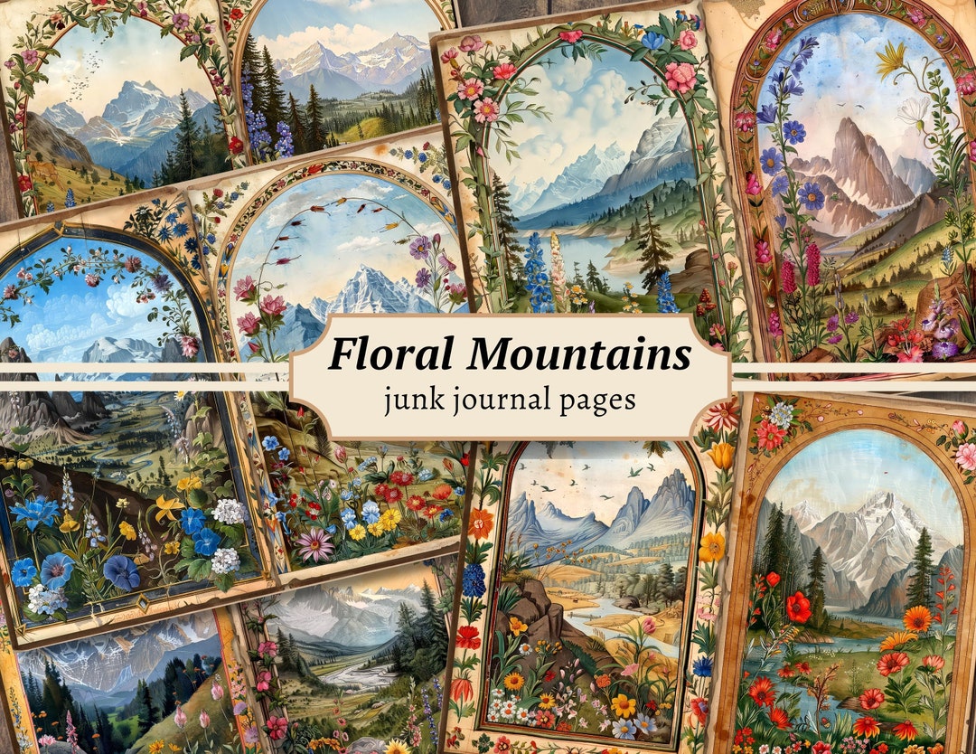 Floral Mountains Junk Journal Pages, Digital Scrapbook Paper Kit ...