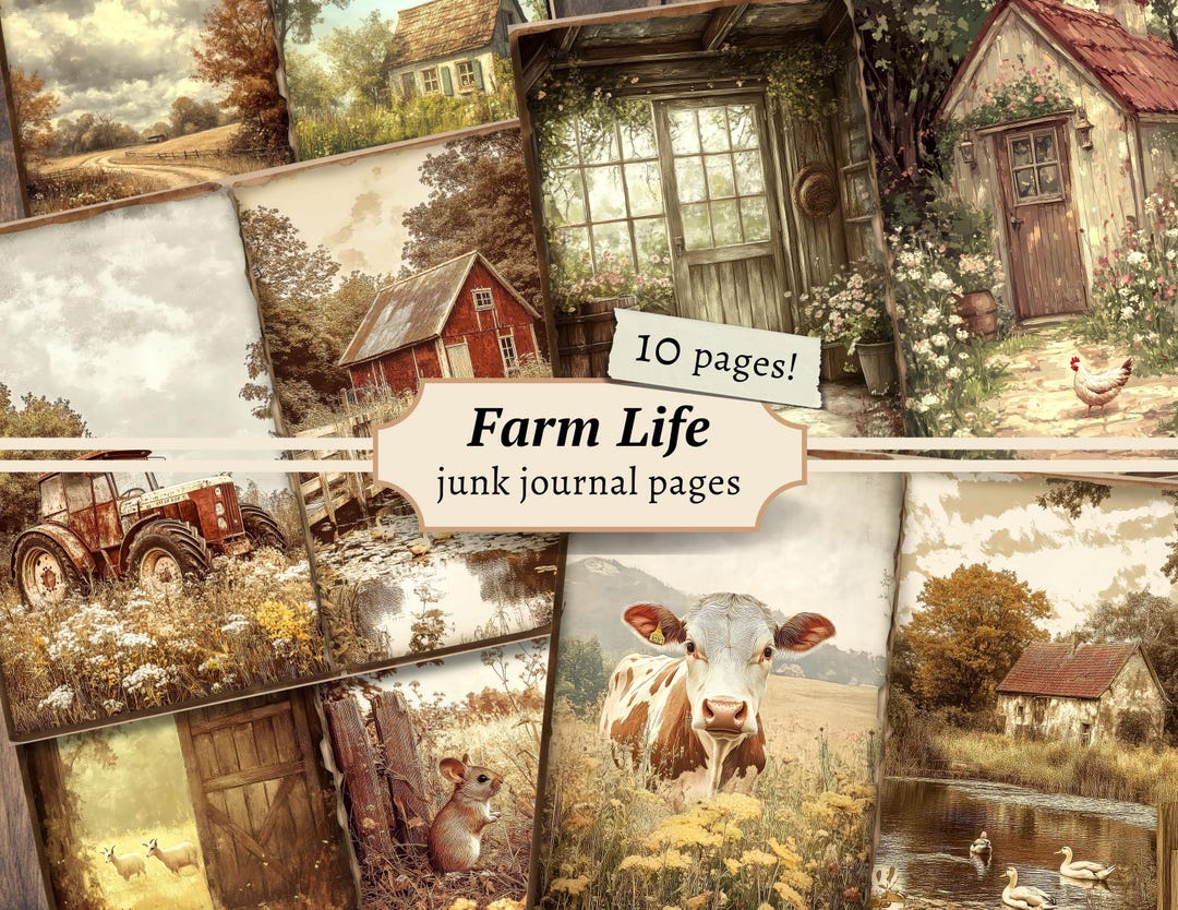Farm Life Junk Journal Pages, Digital Scrapbook Kit, Countryside Paper ...