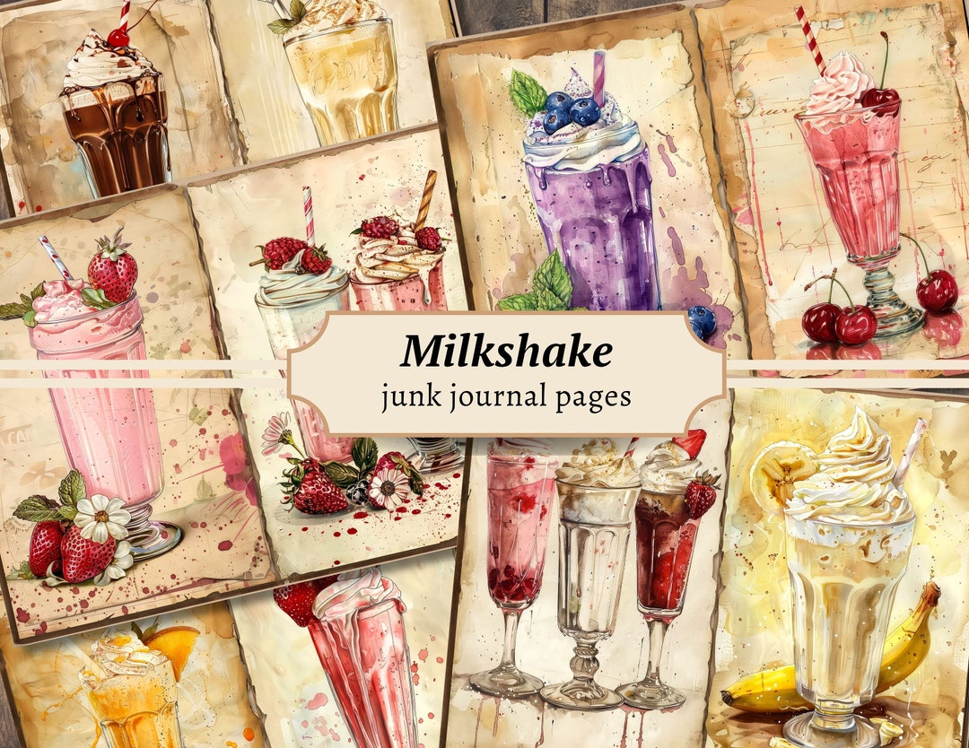 Milkshake Junk Journal Pages, Digital Scrapbook Paper Kit, Summer ...
