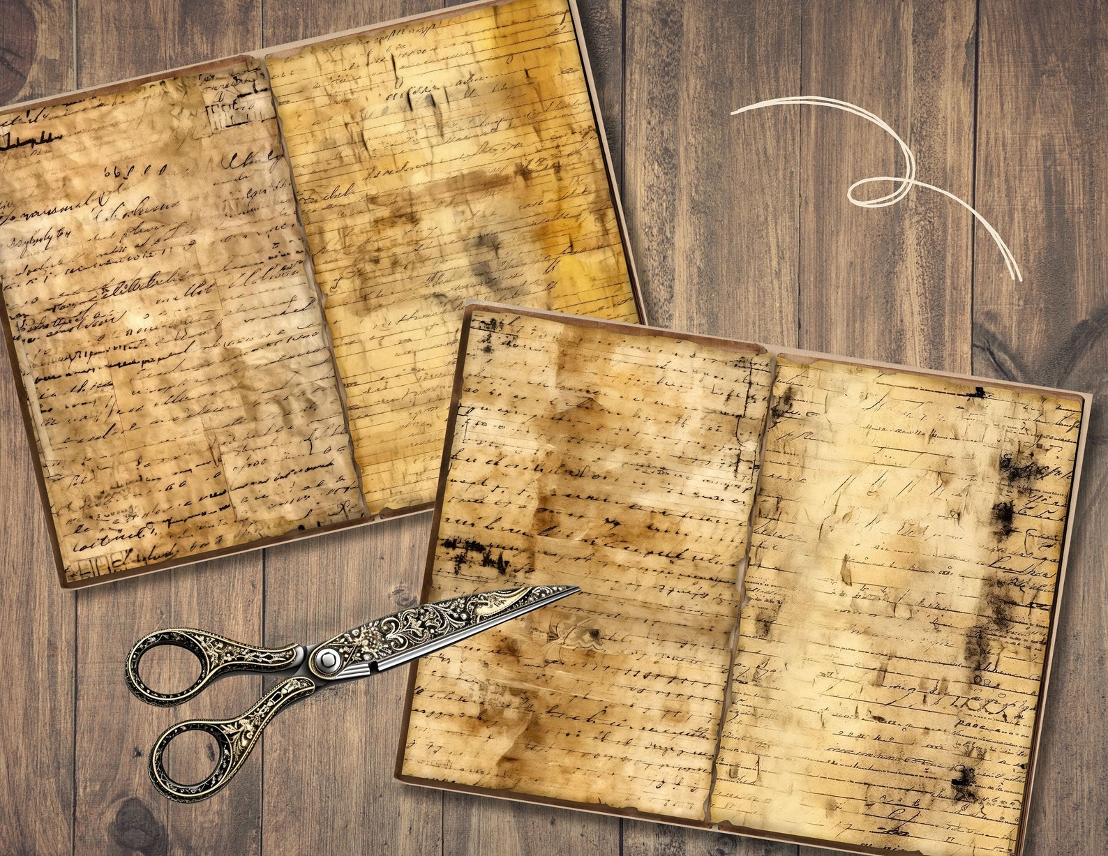 Old Handwriting Junk Journal Pages, Digital Scrapbook Paper Kit ...