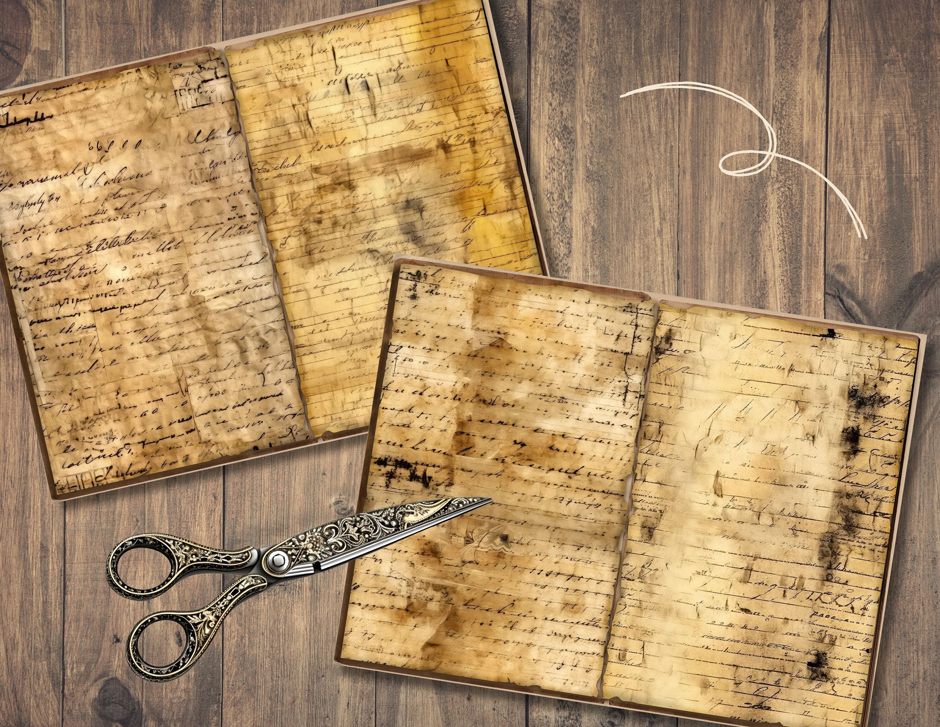 Old Handwriting Junk Journal Pages, Digital Scrapbook Paper Kit ...