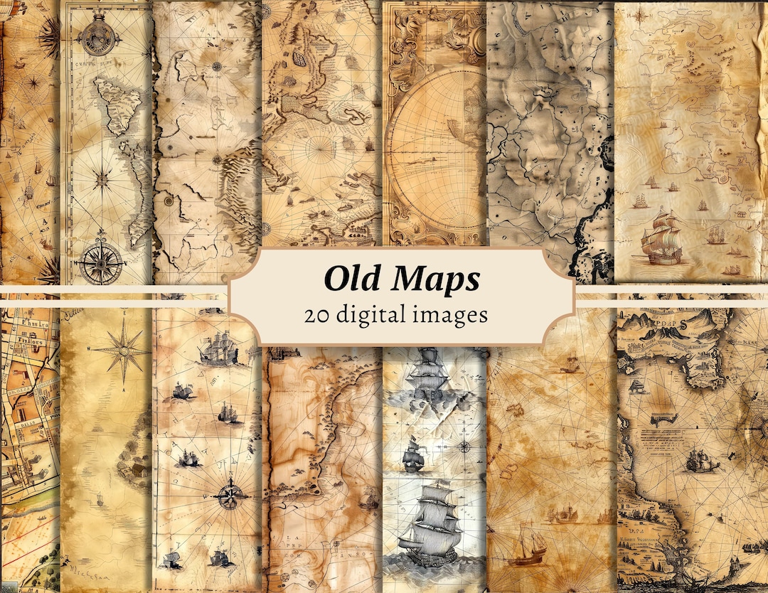 Old Maps Digital Papers, Vintage Junk Journal Pages, Scrapbook ...