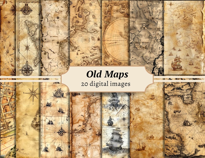 Old Maps Digital Papers, Vintage Junk Journal Pages, Scrapbook ...