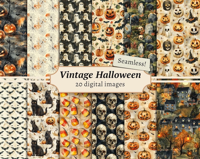 Vintage Halloween Digital Papers, Scrapbook Backgrounds, Spooky ...