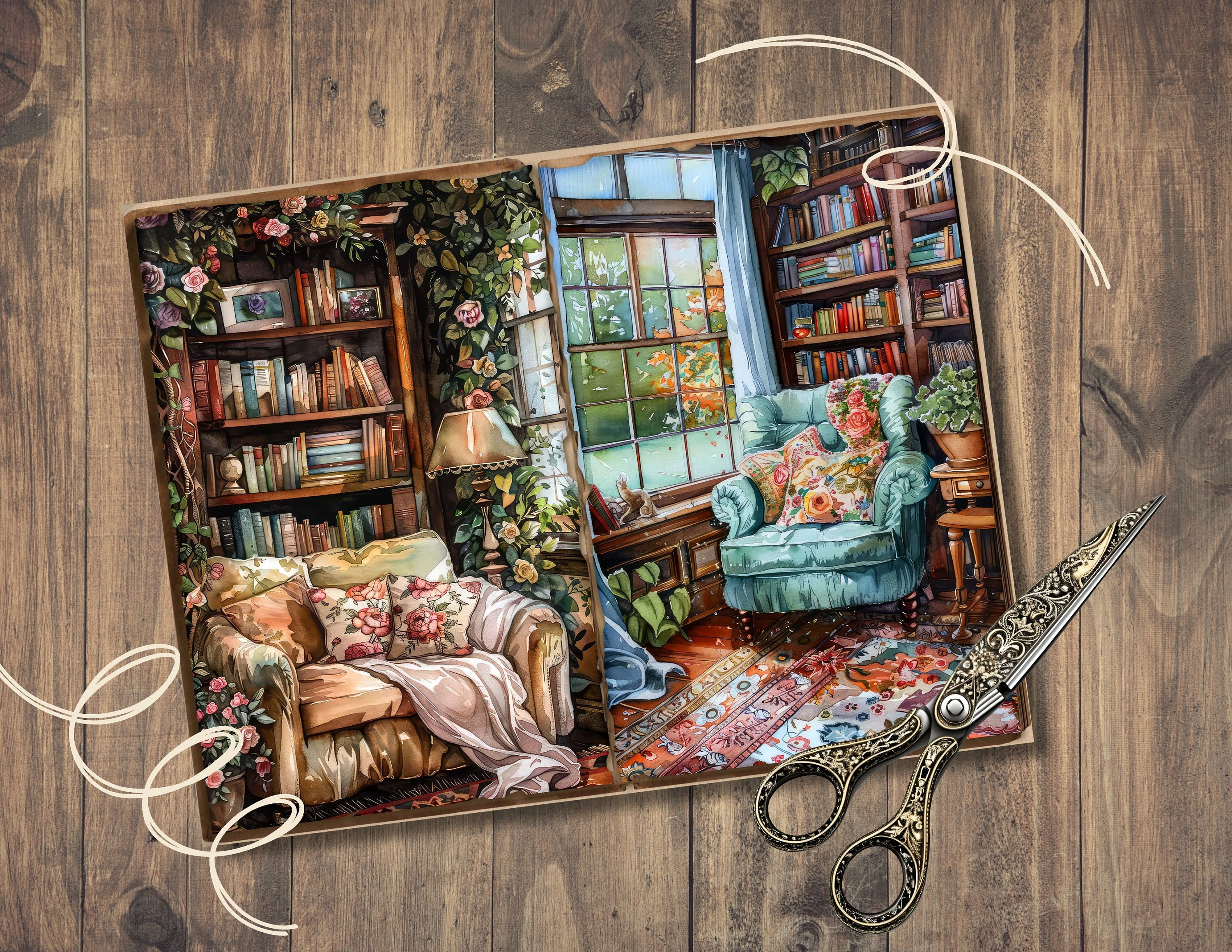 Cozy Reading Nook Junk Journal Pages, Digital Scrapbook Paper Kit ...