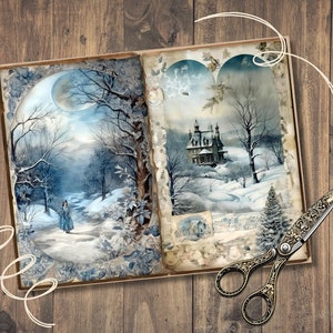 Winter Scenes Junk Journal Pages, Digital Scrapbook Paper Kit, Snowy ...