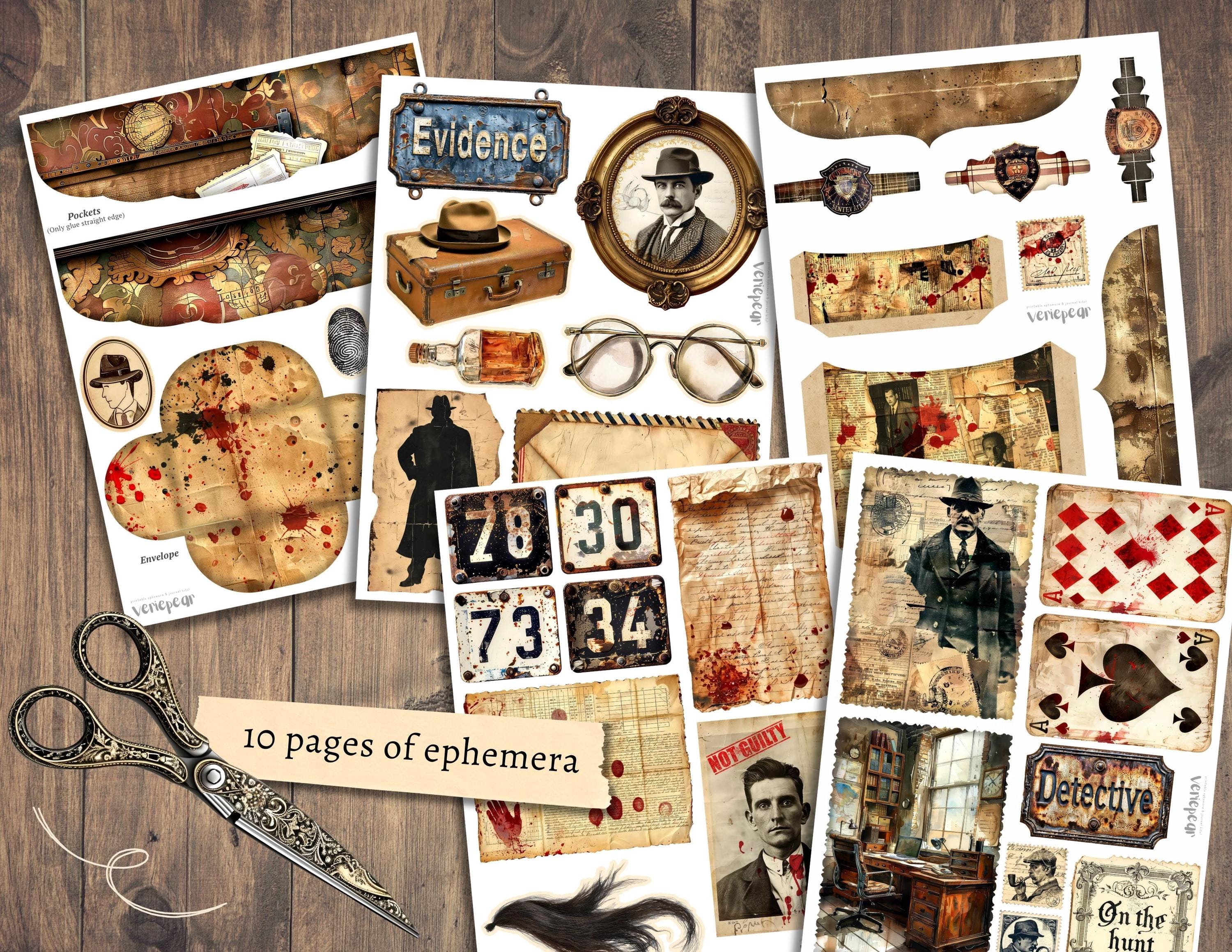Detective Junk Journal Kit, Digital Scrapbook Paper, Mystery Case File ...