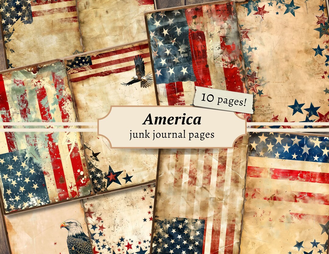 Patriotic America Junk Journal Pages, Digital Scrapbook Paper, USA ...