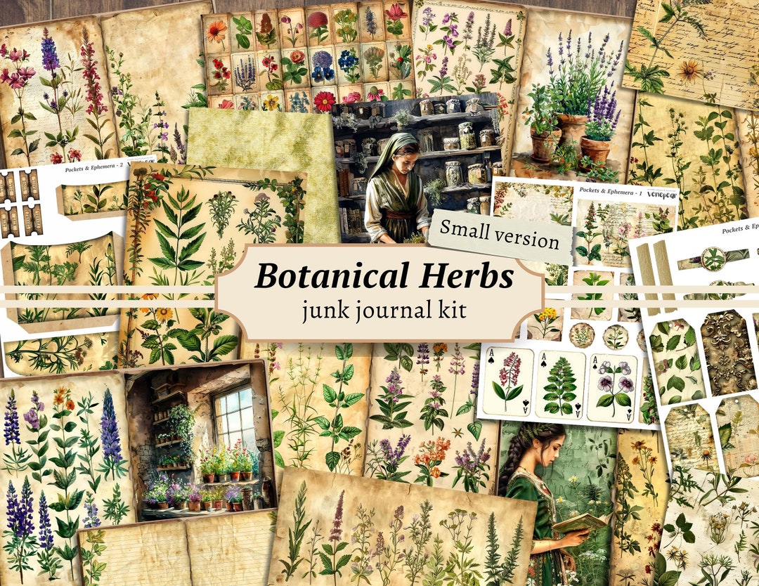 Botanical Herbs Junk Journal Kit, Digital Scrapbook Paper, Apothecary ...