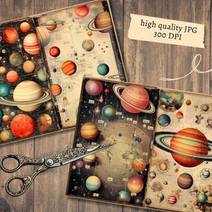Galaxy Junk Journal Pages, Digital Scrapbook Paper Kit, Celestial ...