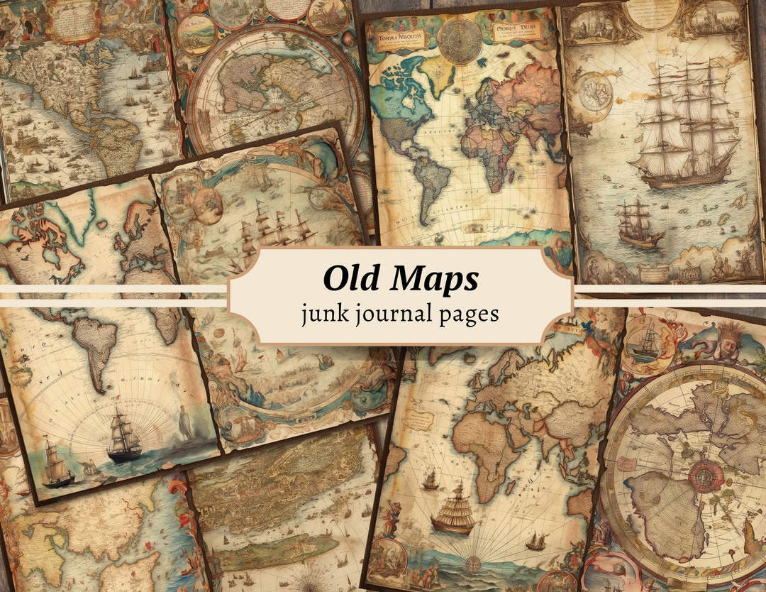 Vintage Map Junk Journal Pages, Printable Antique World Maps, Digital ...