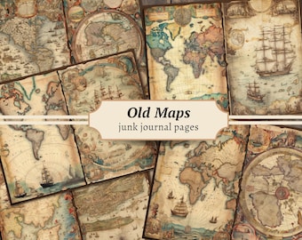 Vintage Map Junk Journal Pages, Printable Antique World Maps, Digital ...