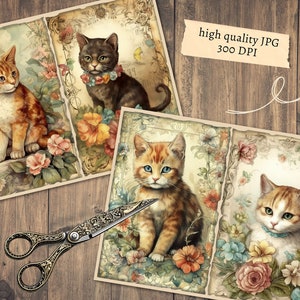 Floral Kitten Junk Journal Pages, Digital Cat Scrapbook Paper ...