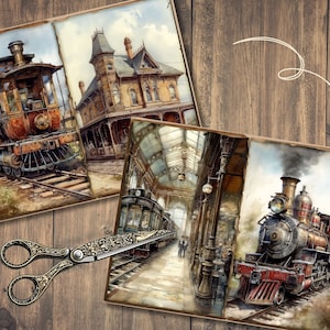 Vintage Train Junk Journal Pages, Digital Scrapbook Paper Kit ...