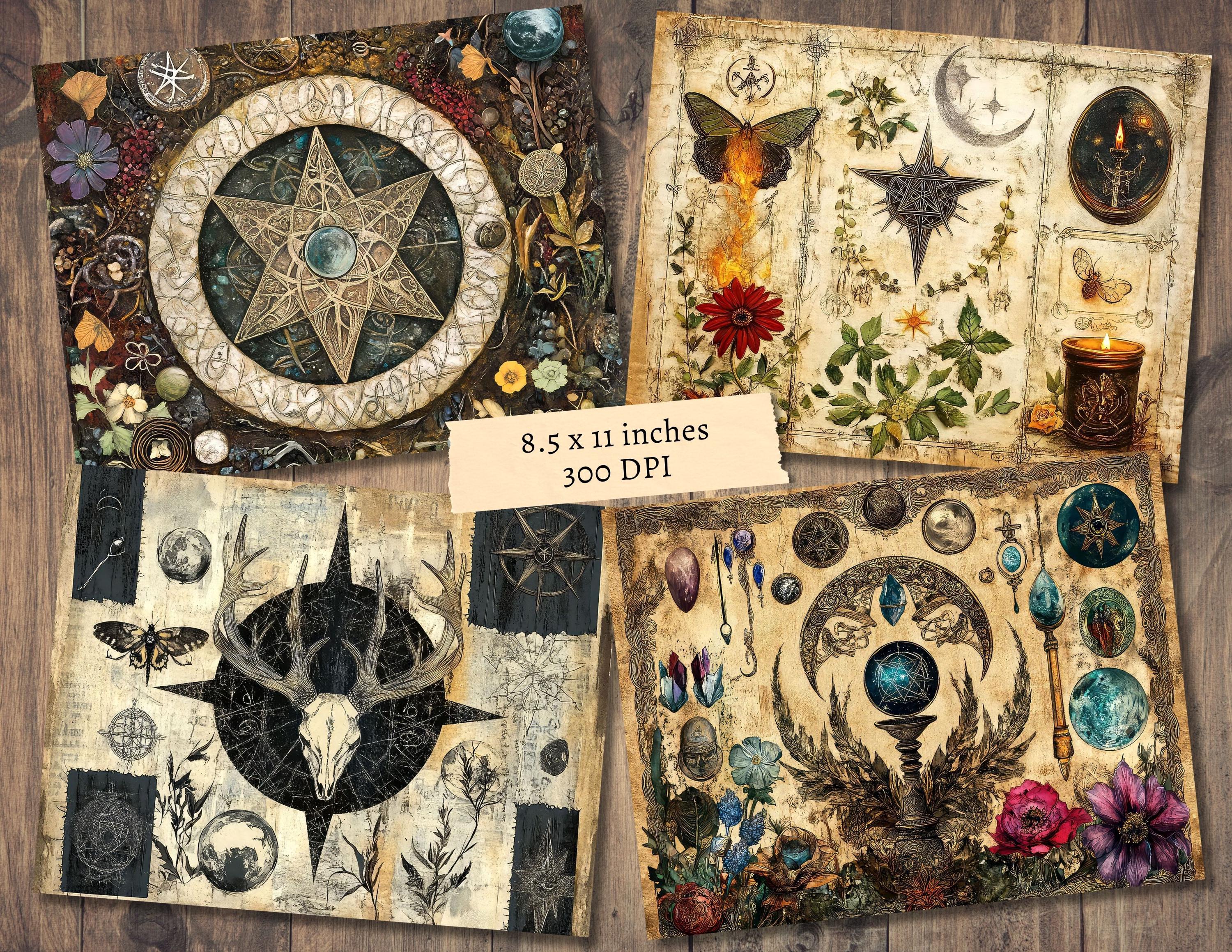 Decorative Wiccan Papers, Pagan Junk Journal Page, Digital Scrapbook ...