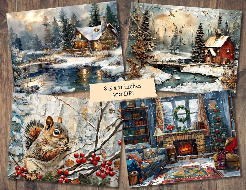 Cozy Winter Backgrounds, Junk Journal Pages, Digital Scrapbook Paper ...