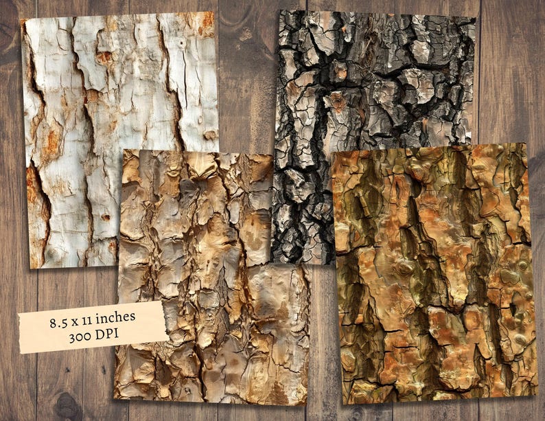 Tree Bark Textures Digital Papers, Scrapbook Kit, Rustic Wooden ...