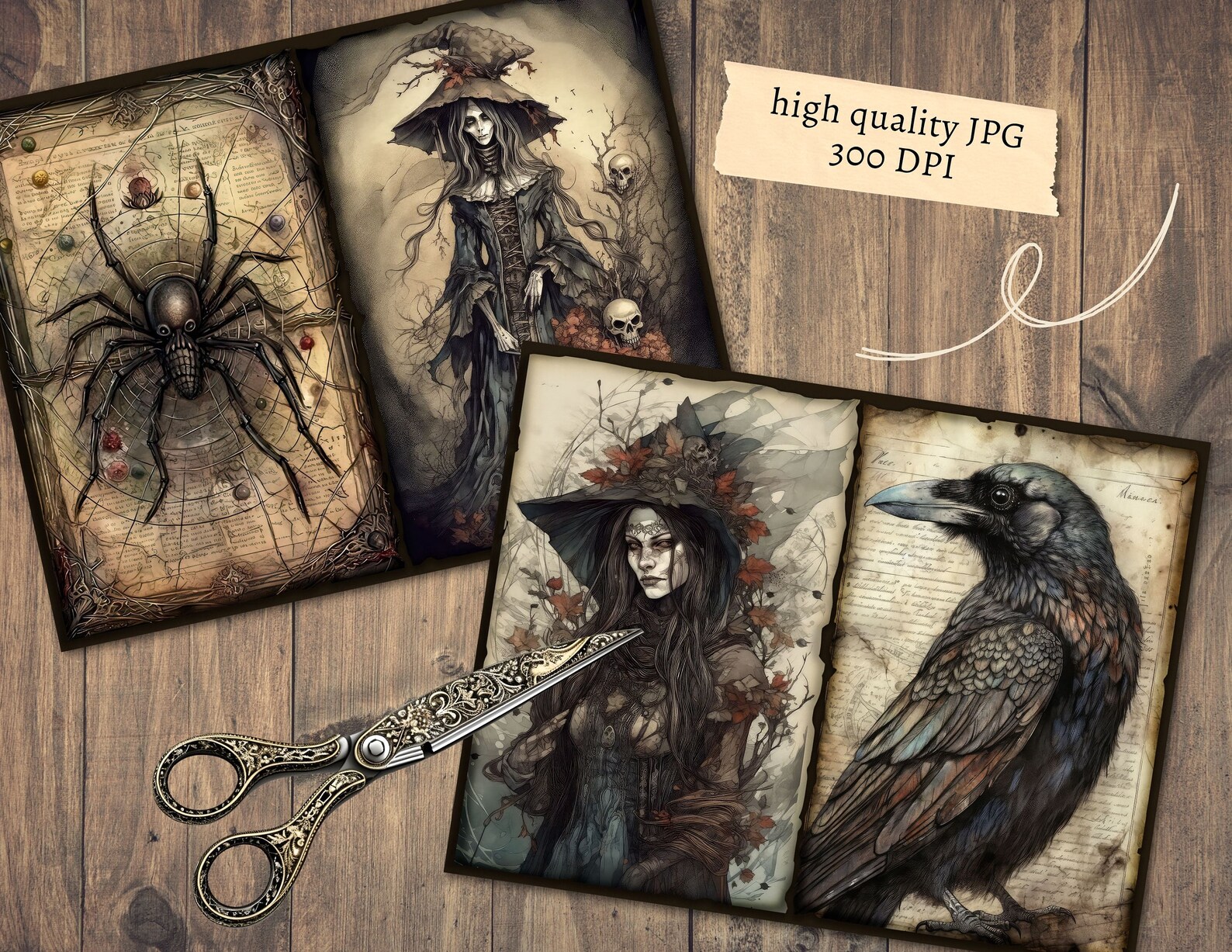 Mystic Witch Junk Journal Pages, Digital Scrapbook Paper Kit, Creepy ...