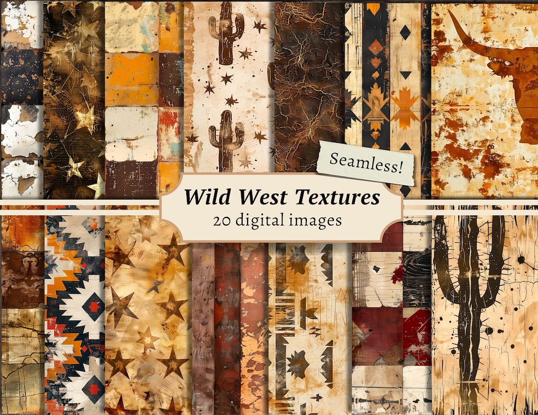 Wild West Textures Seamless Digital Papers, Scrapbook Background Kit ...