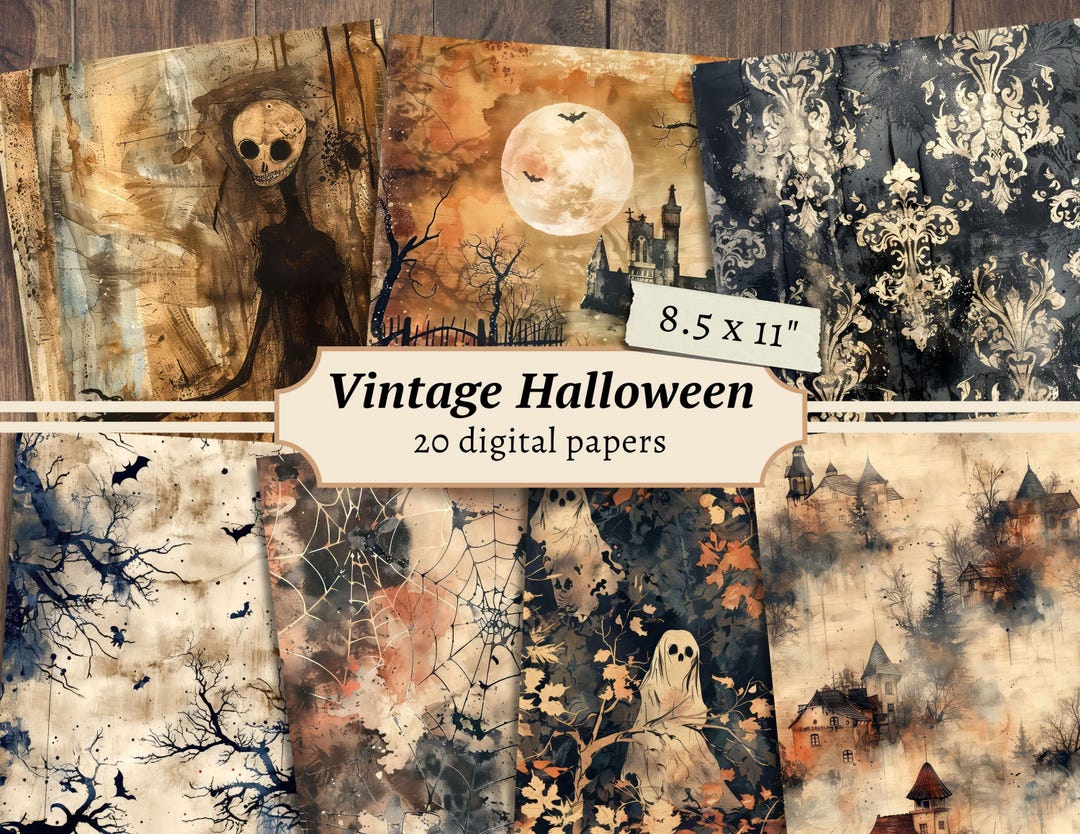 Vintage Halloween Digital Papers, Scrapbook Kit, Grimoire Printable ...
