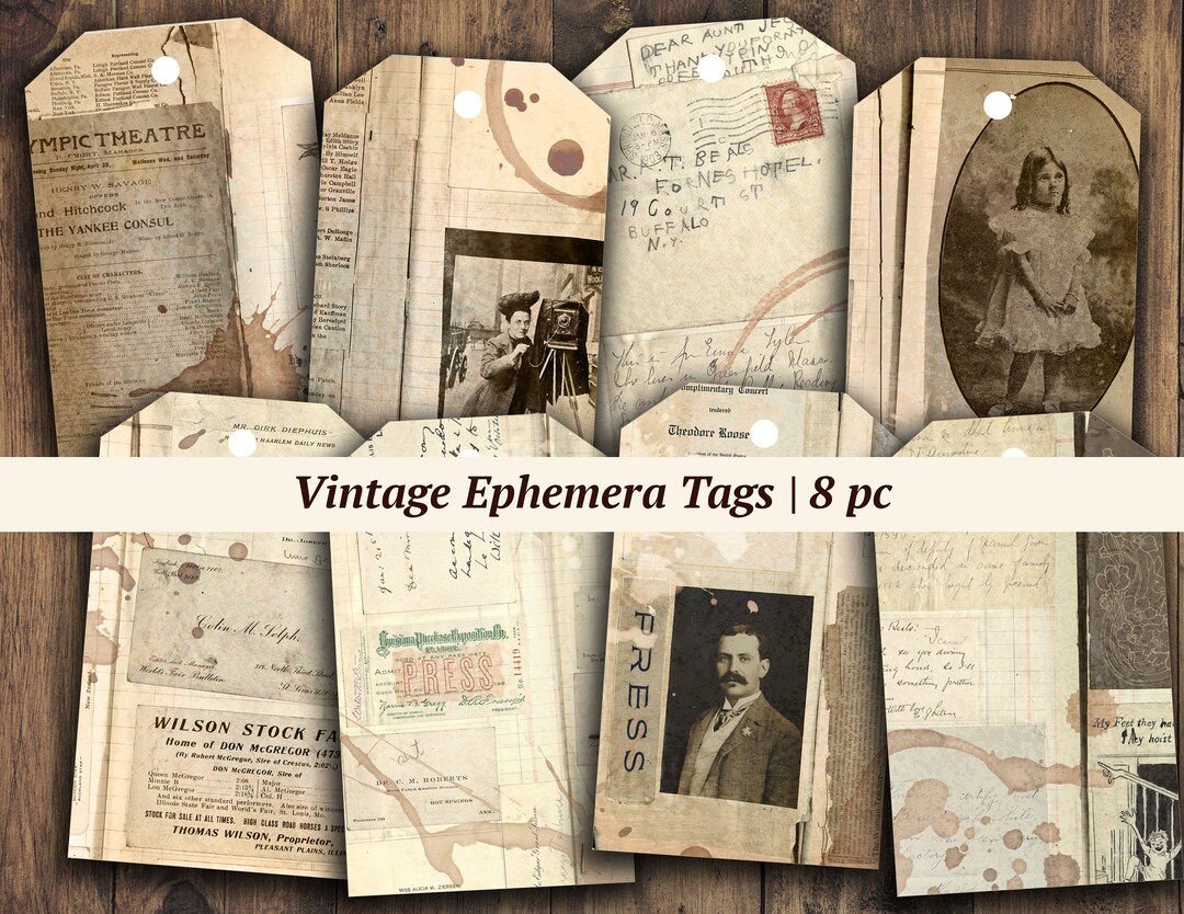 Vintage Ephemera Tags | Printable Junk Journal Supplies, Digital ...