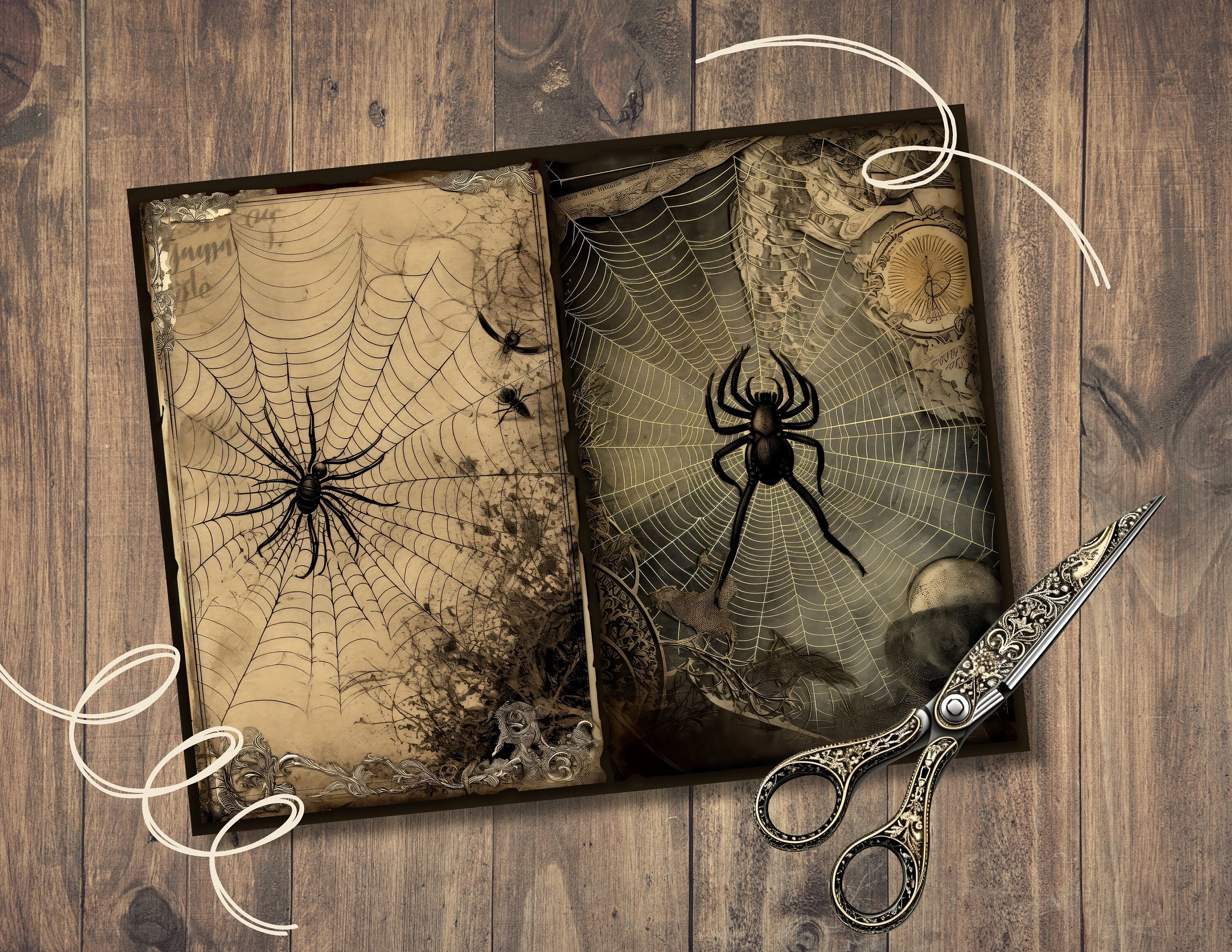 Spiderweb Junk Journal Pages, Digital Scrapbook Paper Kit, Creepy ...