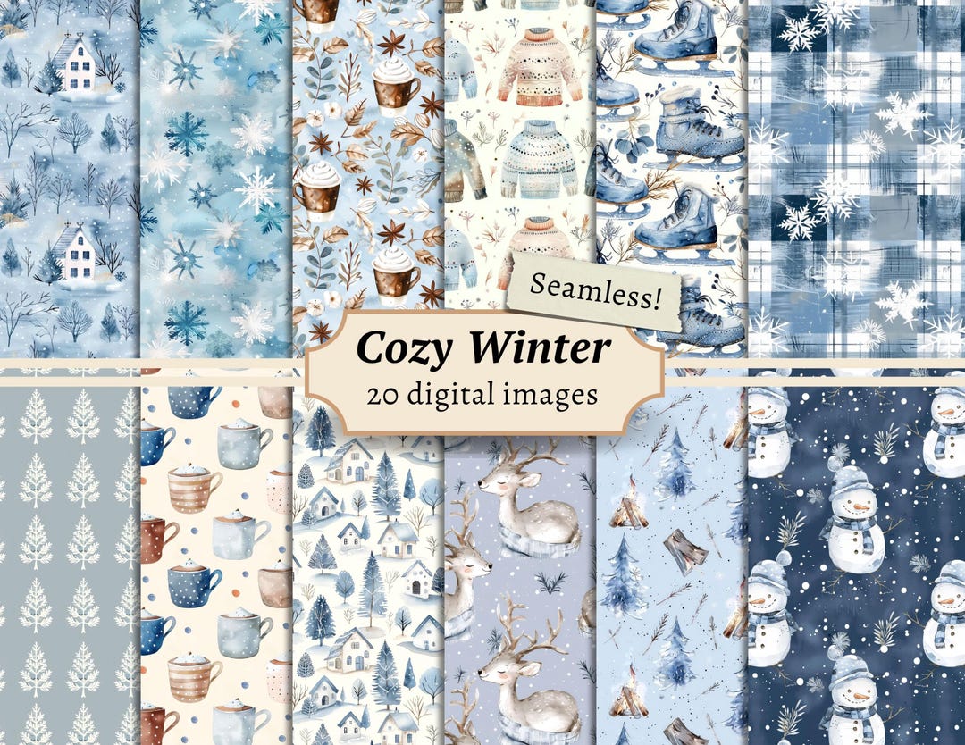 Cozy Winter Digital Papers, Scrapbook Backgrounds, Snowy Printable ...