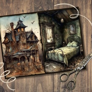 Haunted House Junk Journal Pages, Digital Scrapbook Paper Kit, Creepy ...
