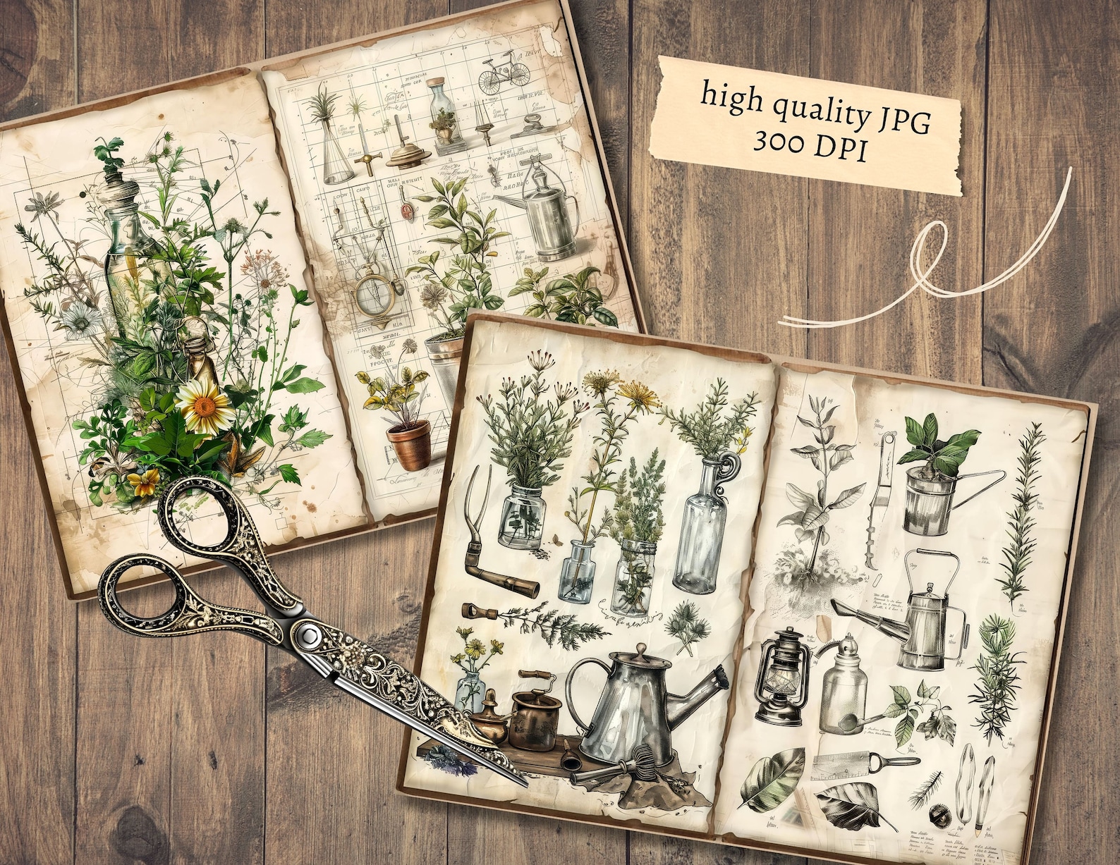 Book of Gardening Junk Journal Pages, Digital Scrapbook Paper Kit ...