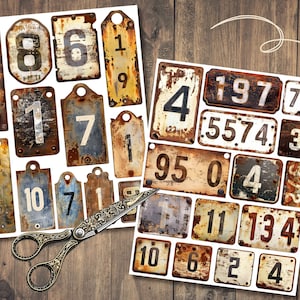 Grunge Numbers Tags & Labels, Printable Junk Journal Embellishment ...