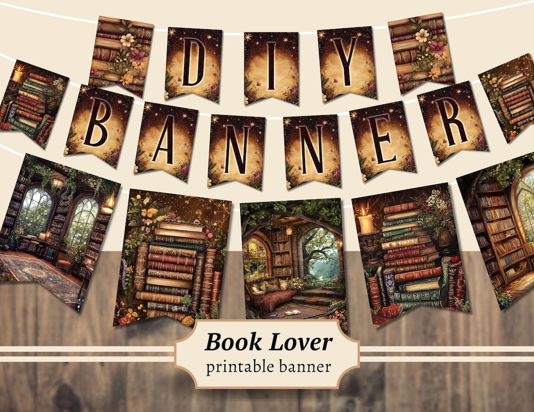 Printable Book Lover Banner, Cozy Book Nook Bunting, Birthday Party ...